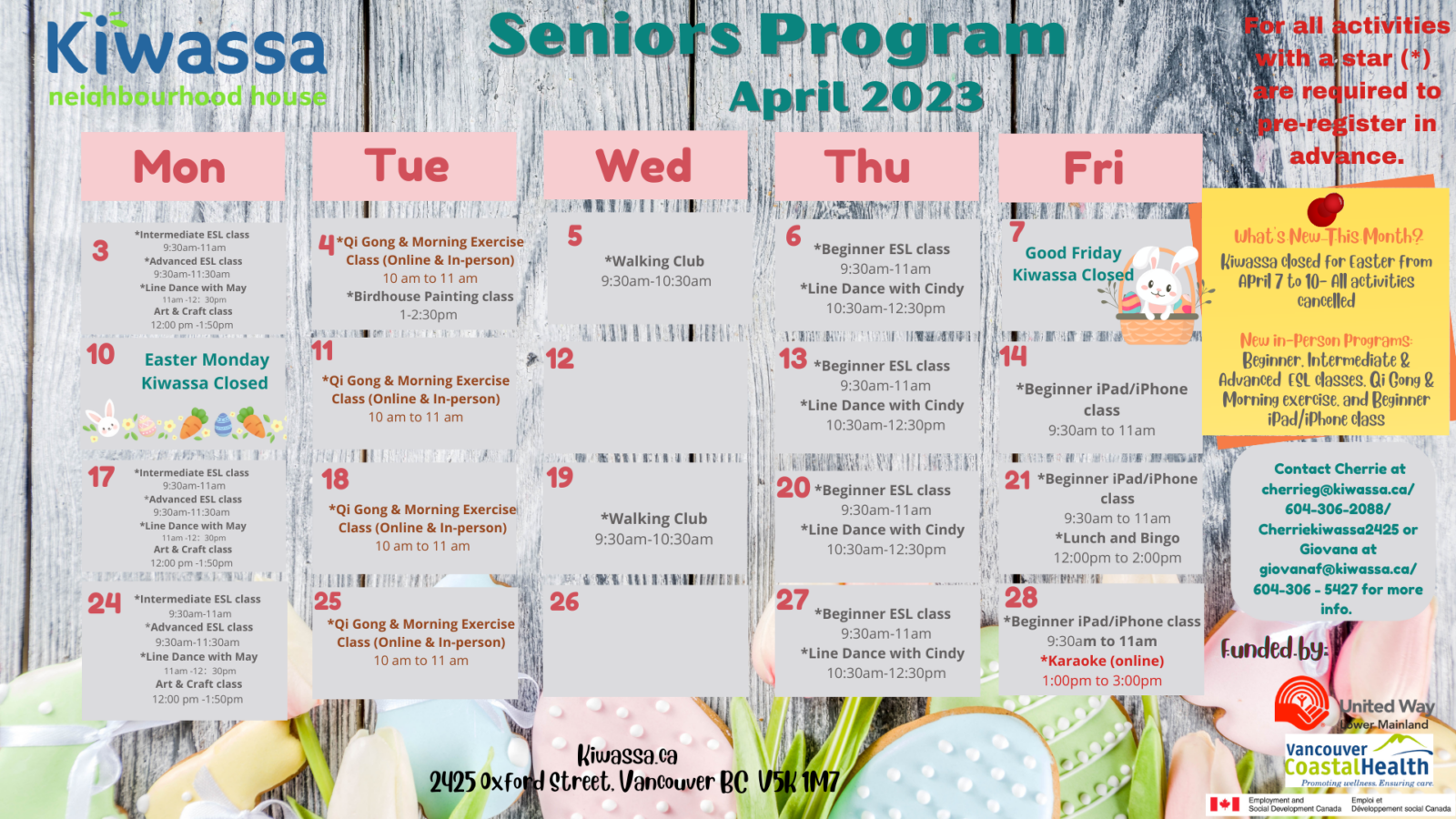 English April Calendar - Kiwassa Neighbourhood House